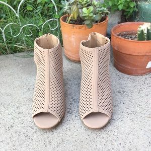 Shoes | Tan Cutout Peep Toe Perforated Booties | Poshmark
